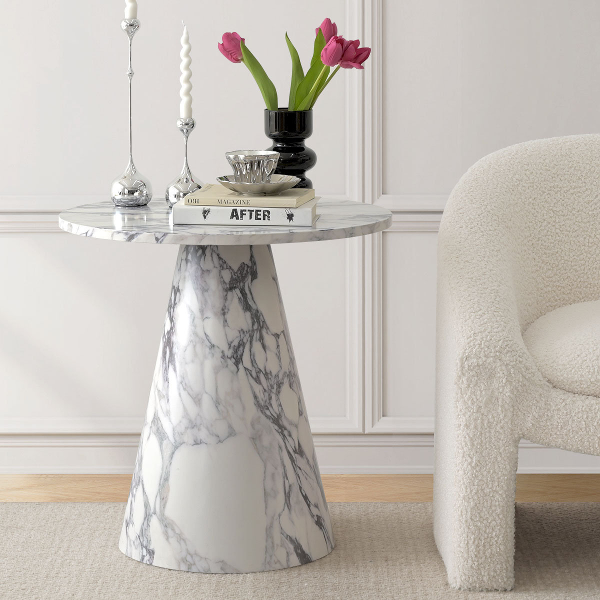 Wrought Studio Belfonte Faux Marble Pedestal Round Side Table Reviews Wayfair
